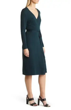 Anne Klein Long Sleeve Faux Wrap Dress