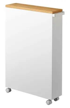 YAMAZAKI Tower Slim Rolling Bathroom Cabinet - White