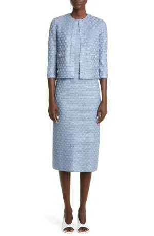 St. John Sequin Check Sleeveless Tweed Knit Dress