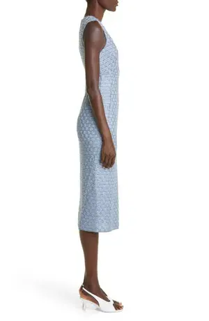 St. John Sequin Check Sleeveless Tweed Knit Dress