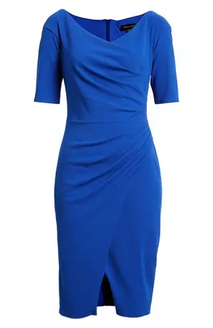 Tadashi Shoji Ruched Crepe Sheath Dress - Mystic Blue