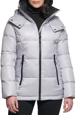 KENNETH COLE Cire Hooded Puffer Jacket - Silver