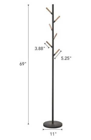 YAMAZAKI Wood Tipped Steel Coat Rack