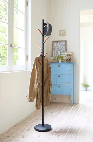 YAMAZAKI Wood Tipped Steel Coat Rack