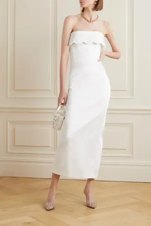 RASARIO Strapless Scalloped Duchesse-satin Maxi Dress