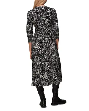 Whistles Shadow Leopard Print Shirred Dress - Black/multi