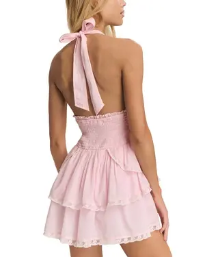 LoveShackFancy Deanna Cotton Halter Mini Dress - Pink