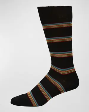 Paul Smith Multiblock Ribbed Crew Socks - Black Pattern