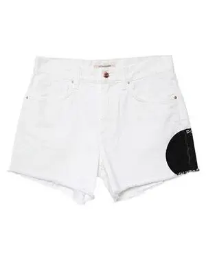 DON THE FULLER Denim Shorts With Print And Raw-cut Hem - White
