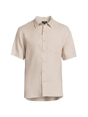 Vince Linen Short-sleeve Button-front Shirt Beach Sand