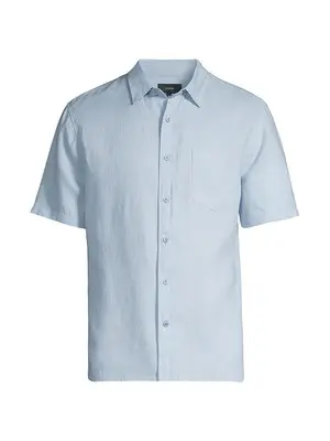Vince Linen Short-sleeve Button-front Shirt Dark Oxford Blue