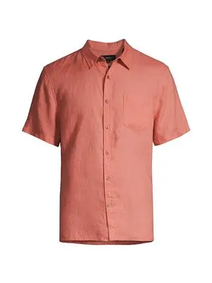 Vince Linen Short-sleeve Button-front Shirt Dusk