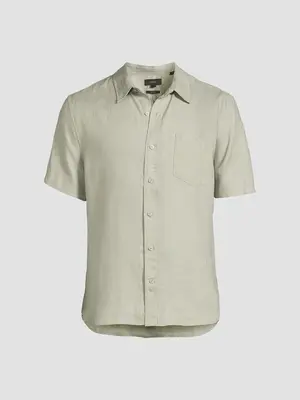 Vince Linen Short-sleeve Button-front Shirt - Matcha