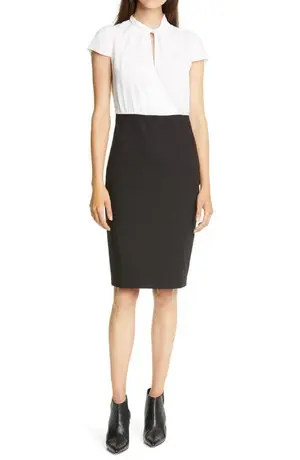 Ted Baker London Two-tone Mock Neck Pencil Dress - Ivory