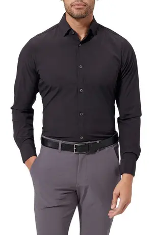 Mizzen+main Leeward Trim Fit Solid Performance Button-up Shirt - Black