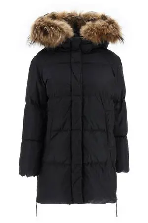 Max Mara WEEKEND MAX MARA 'BEMBO' MIDI PUFFER JACKET WITH FUR TRIMMING - Black