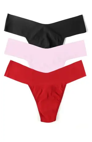 Hanky Panky Breathe Assorted 3-pack V-cut Thongs - Black/bliss Pink/cherryade