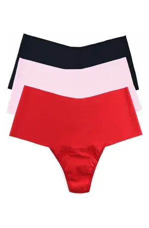 Hanky Panky Breathe Assorted 3-pack High Waist Thongs - Black/bliss Pink/cherryade