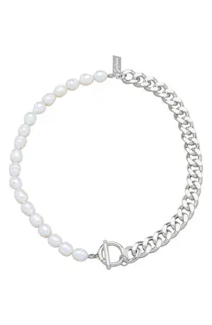 ST. MORAN St. Moran Freshwater Pearl & Curb Chain Necklace White/silver