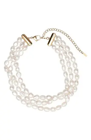 ST. MORAN Freshwater Pearl Triple Strand Necklace - White
