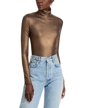 Majestic Filatures Metallic Turtleneck Top - Chocolate