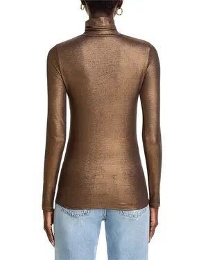 Majestic Filatures Metallic Turtleneck Top - Chocolate