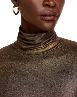 Majestic Filatures Metallic Turtleneck Top - Chocolate
