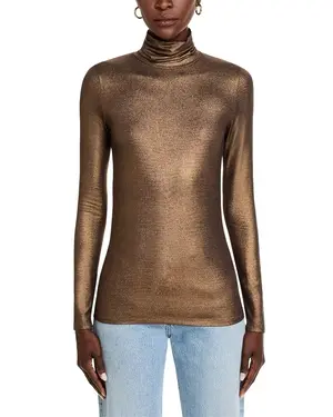 Majestic Filatures Metallic Turtleneck Top - Chocolate