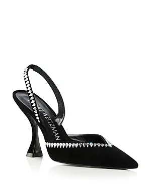 STUART WEITZMAN Stuart Weitzman Women's Embellished Pointed Toe Slingback High Heel Pumps Black