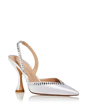 STUART WEITZMAN Stuart Weitzman Women's Embellished Pointed Toe Slingback High Heel Pumps White