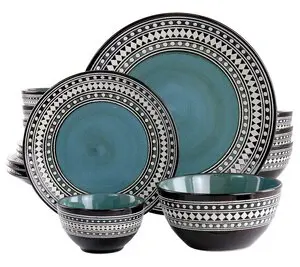 ELAMA Blue Sage 16-piece Double Bowl Stoneware Dinnerware Set - One-color