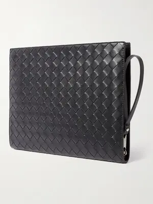 Bottega Veneta Avenue B. Intreciatto Leather Pouch - Black
