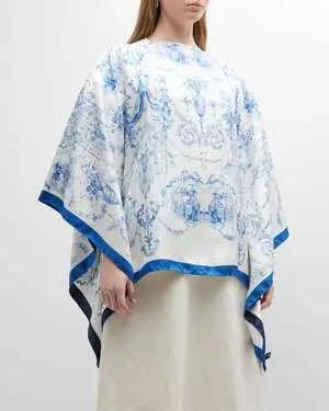 Rani Arabella Rani Arabella Toile Silk Poncho - Blue