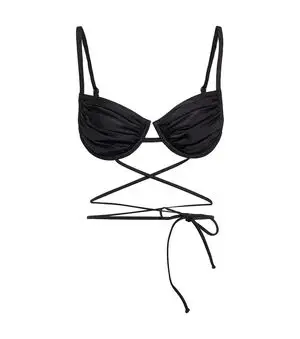 BANANHOT Cherry Ruched Bikini Top - Black