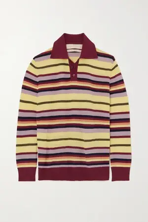 LUKHANYO MDINGI Striped Wool And Silk-blend Polo Sweater