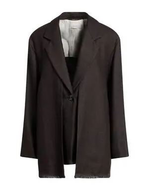 Agnona Linen And Silk Blazer With Fringes - Dark Brown