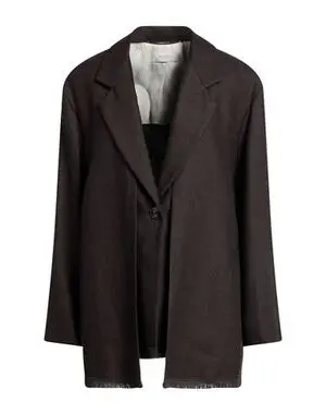 Agnona Linen And Silk Blazer With Fringes - Dark Brown