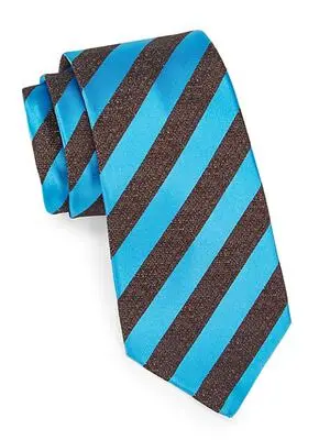 Kiton Striped Silk Tie Aqua Grey