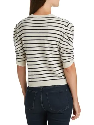 FRAME Ruched Striped Cashmere Sweater