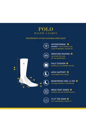 Polo Ralph Lauren Assorted Crew Socks 6 Pack - White