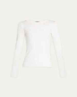 Eterne Long-sleeve Fitted Crewneck Top - Cream