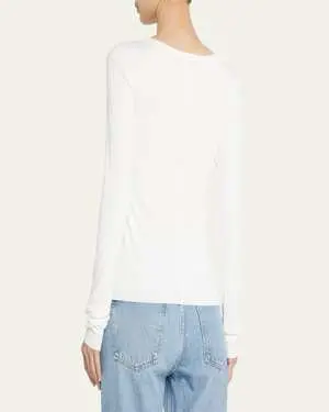 Eterne Long-sleeve Fitted Crewneck Top - Cream