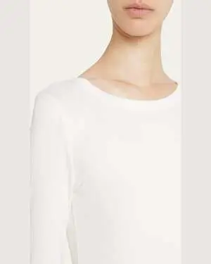 Eterne Long-sleeve Fitted Crewneck Top - Cream