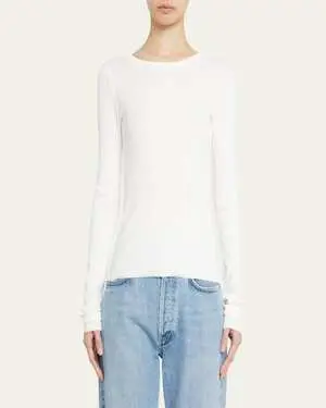 Eterne Long-sleeve Fitted Crewneck Top - Cream