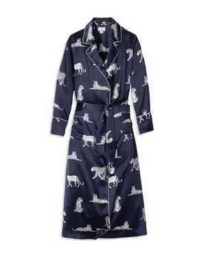 PETITE PLUME Panthere De Nuit Printed Mulberry Silk Robe