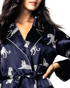 PETITE PLUME Panthere De Nuit Printed Mulberry Silk Robe