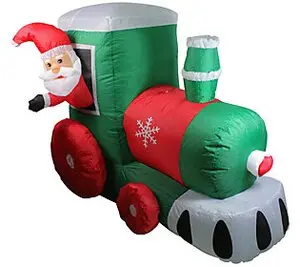 NORTHLIGHT 4.5' Inflatable Santa On Locomotive Rain Decor