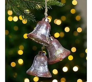 NORTHLIGHT 5' Silver & Brown String Of Bells Gl Ass Ornament