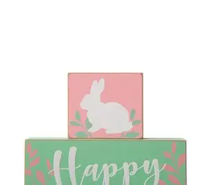 GLITZHOME Happy Easter Pastel Stacked Blocks Ta Le Top Decor
