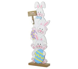 GLITZHOME The Stacked Bunny Family Easter Porch Decor - One-color